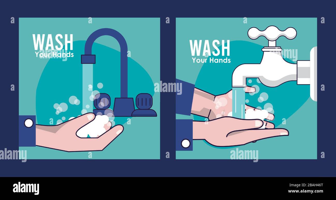 wash your hands campaign poster hands and water tap Stock Vector Image ...