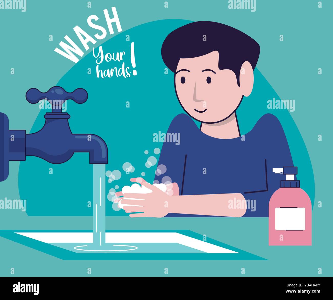wash your hands campaign poster with man and tap Stock Vector Image ...