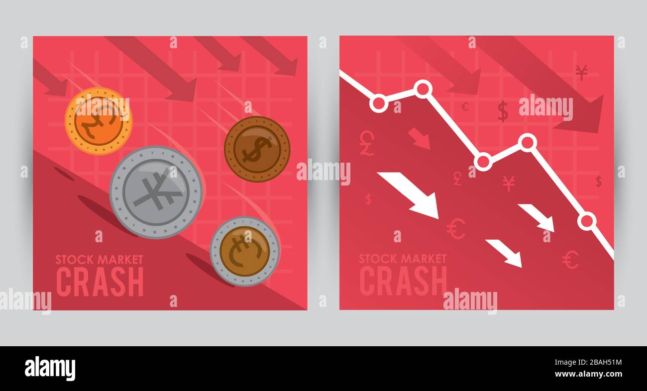 stock market crash with coins money and arrows down Stock Vector Image ...