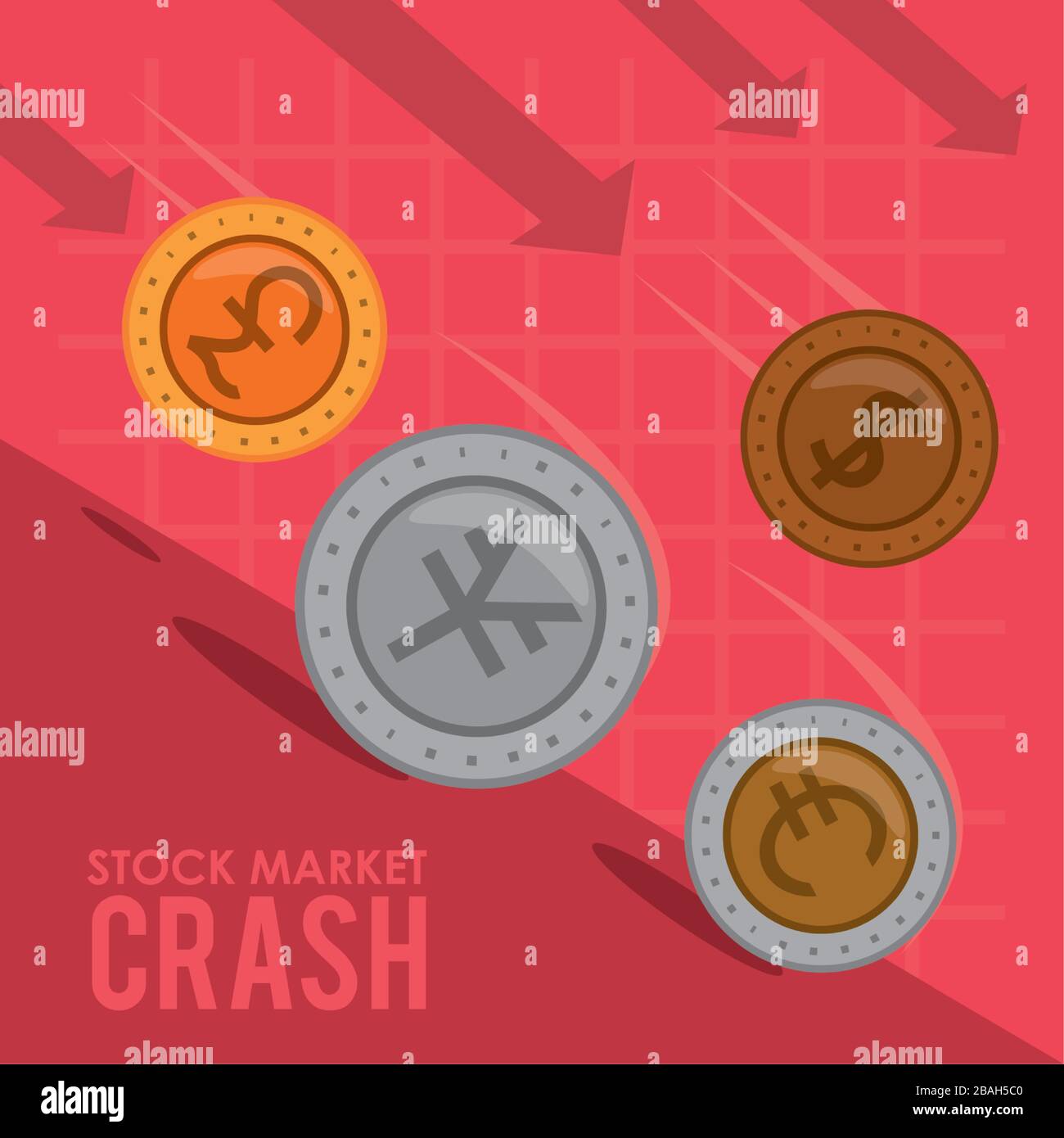 stock market crash with coins money and arrows down Stock Vector Image ...