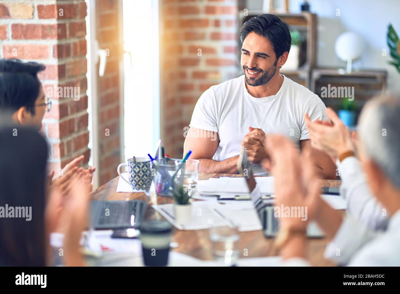 Group of business workers smiling happy and confident. Working together ...