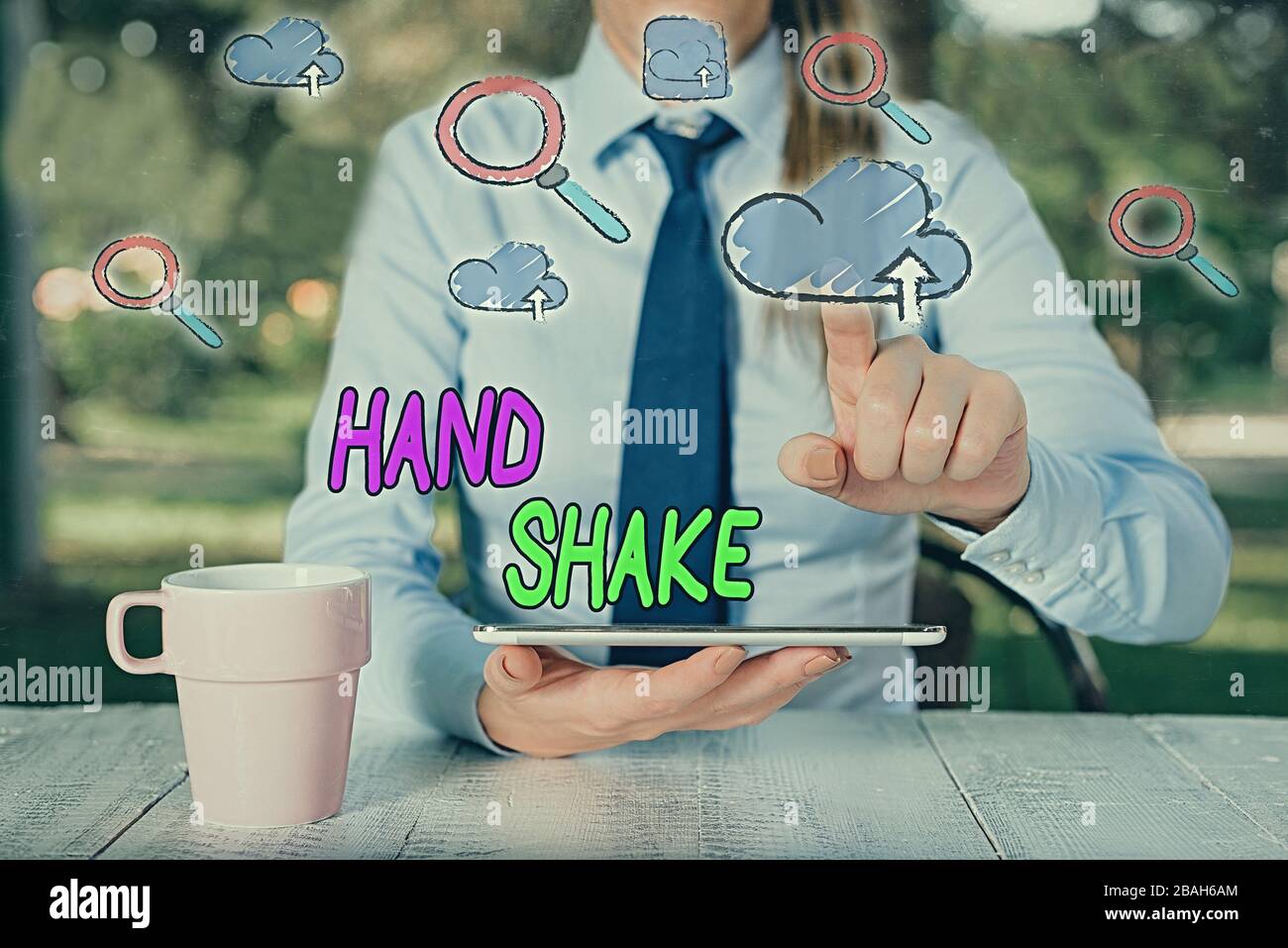 Conceptual hand writing showing Hand Shake. Concept meaning an act ...