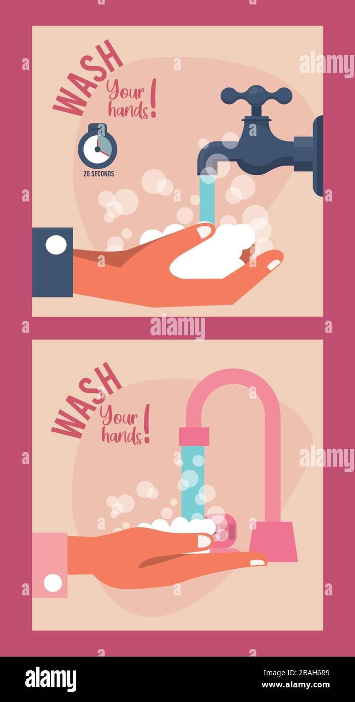 wash your hands campaign poster hands and water tap Stock Vector Image ...