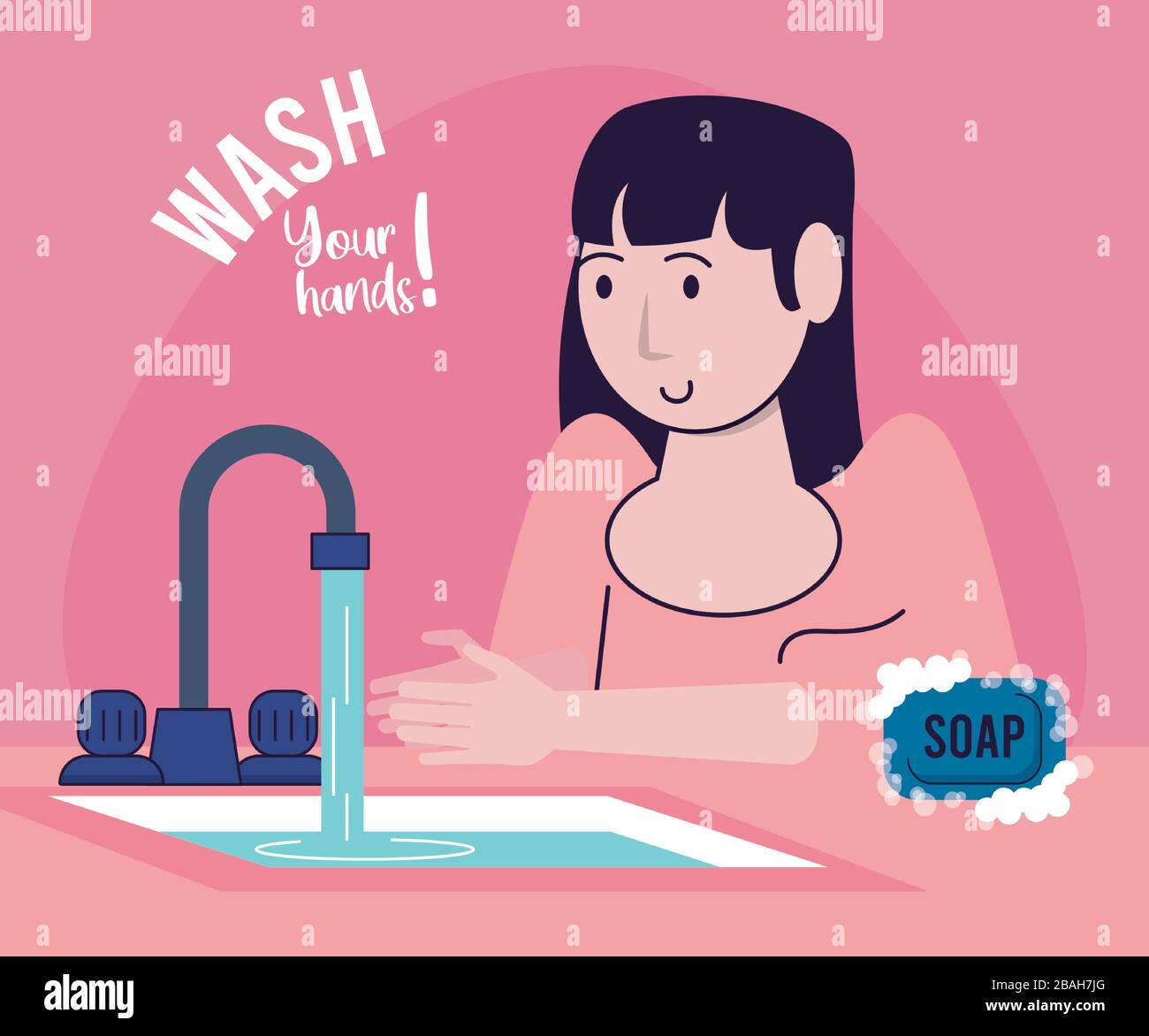 wash your hands campaign poster with woman and tap Stock Vector Image ...
