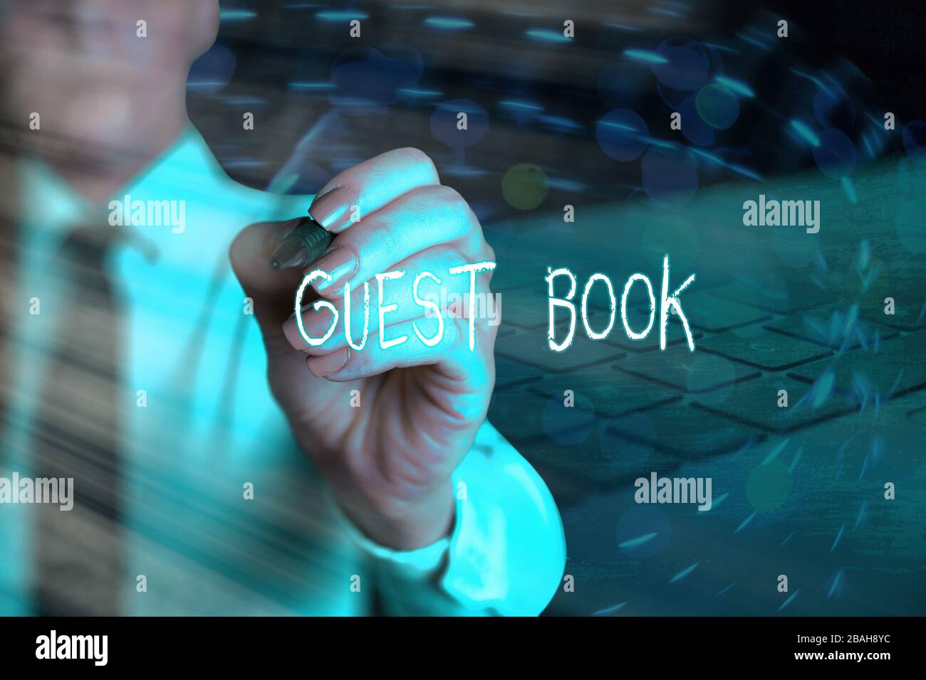 Writing note showing Guest Book. Business concept for electronic means ...