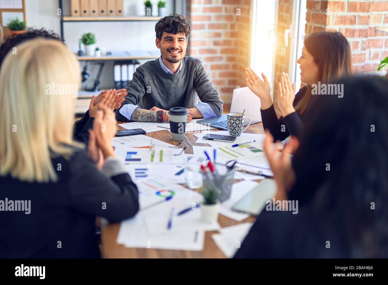 Group of business workers smiling happy and confident. Working together ...