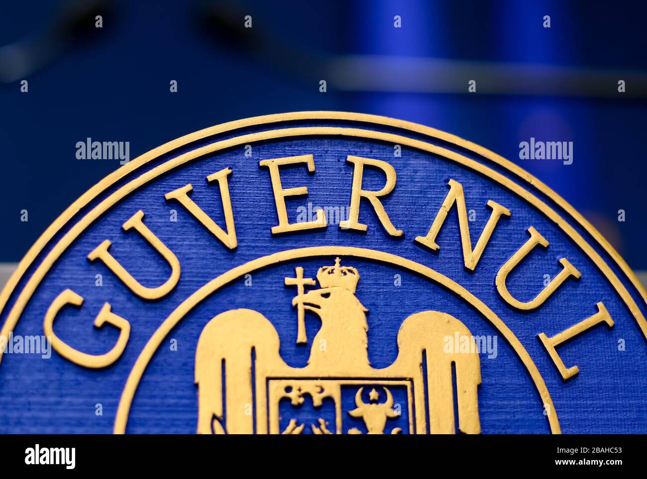 Bucharest, Romania - January 08, 2020: Government logo of the desk from ...