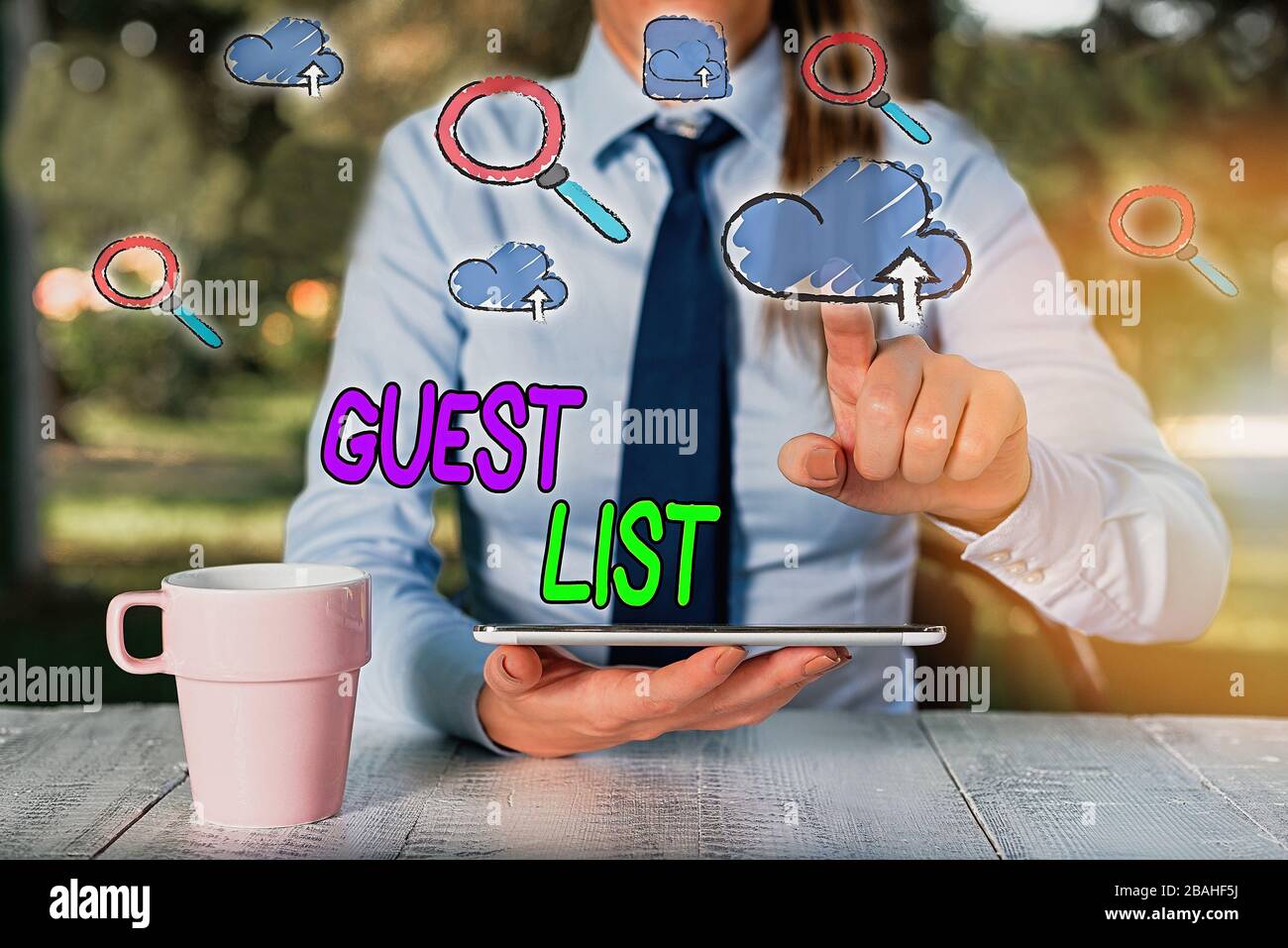 Conceptual hand writing showing Guest List. Concept meaning a list of ...