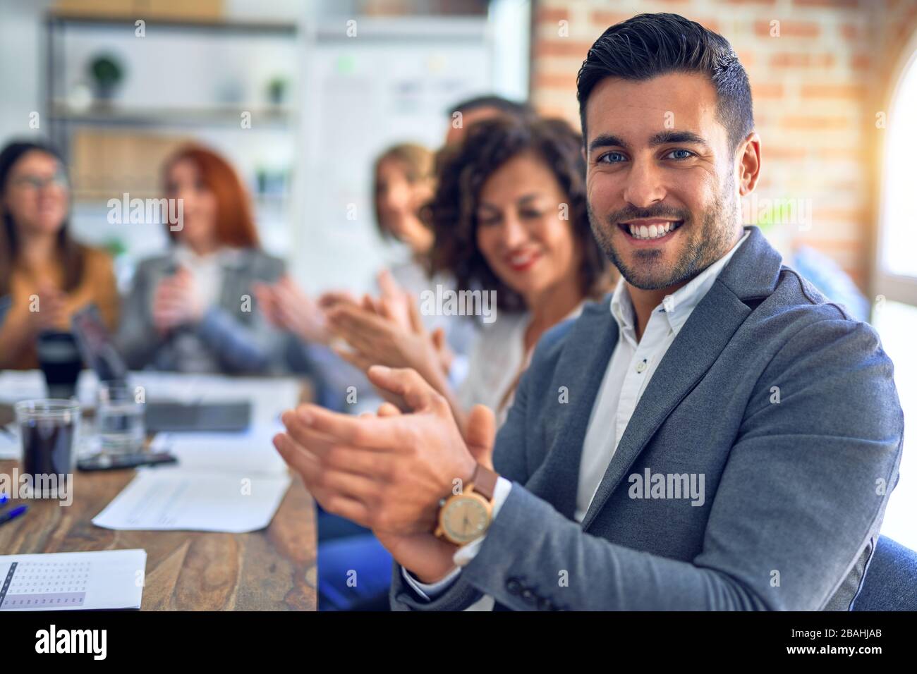 Group of business workers smiling happy and confident. Working together ...