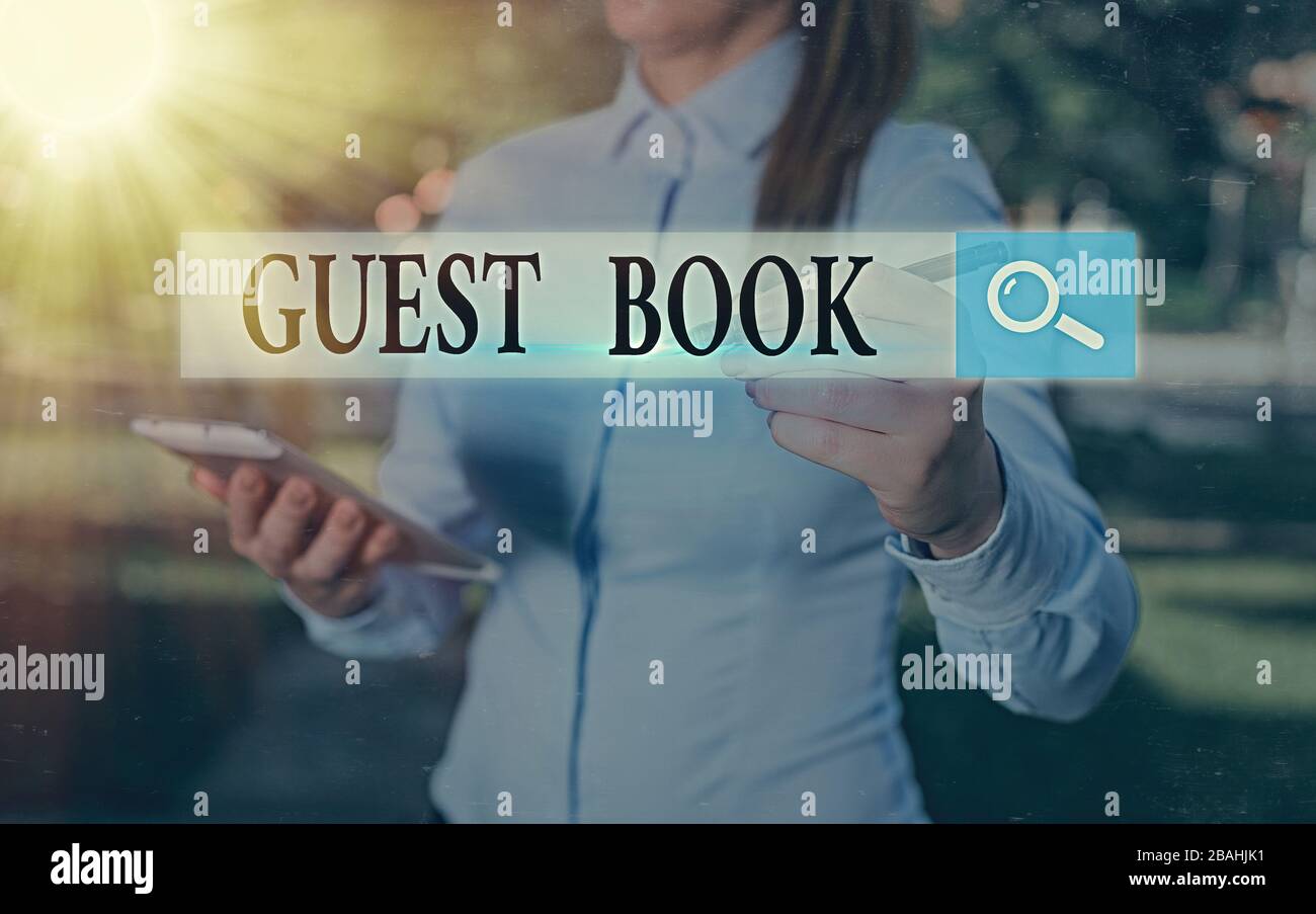 Conceptual hand writing showing Guest Book. Concept meaning electronic ...