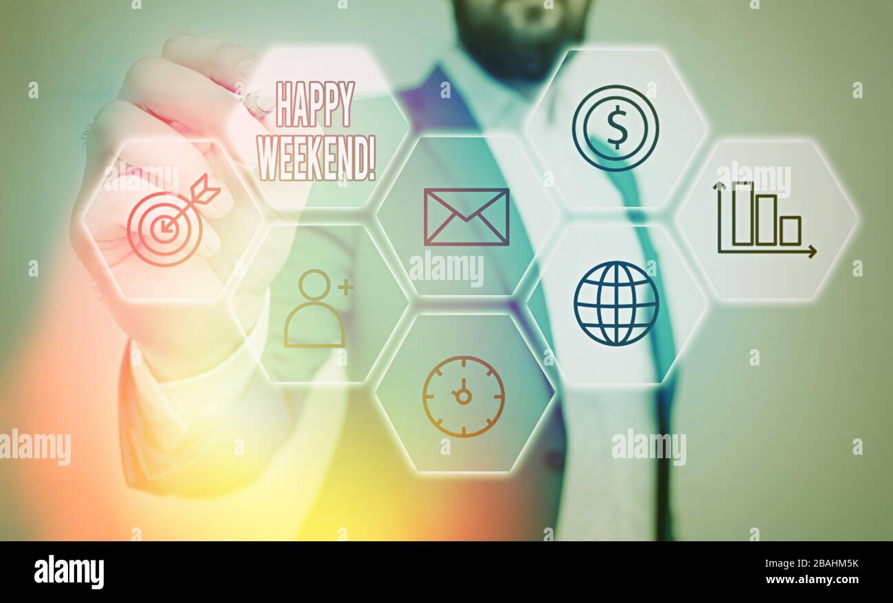 Conceptual hand writing showing Happy Weekend. Concept meaning ...