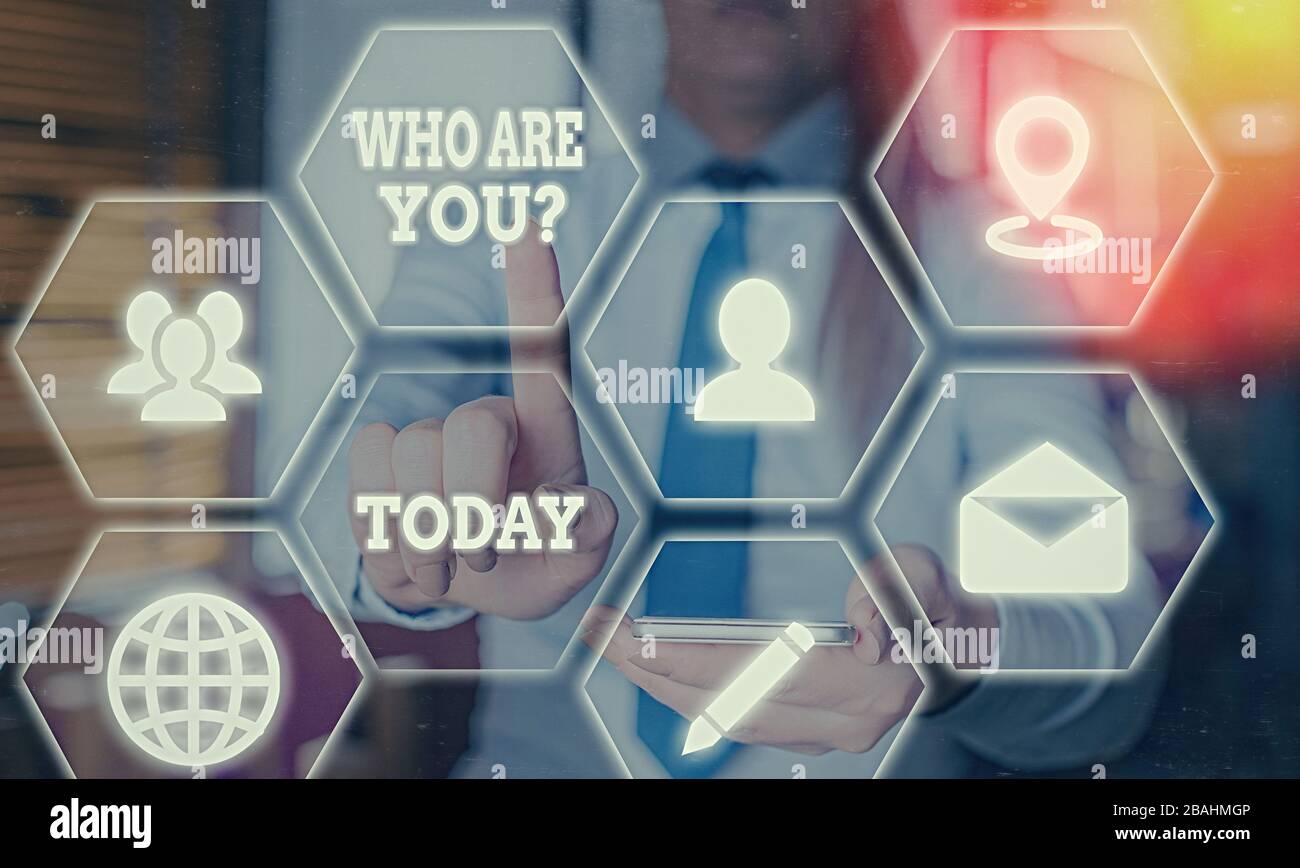 Handwriting text writing Who Are Youquestion. Conceptual photo someone ...