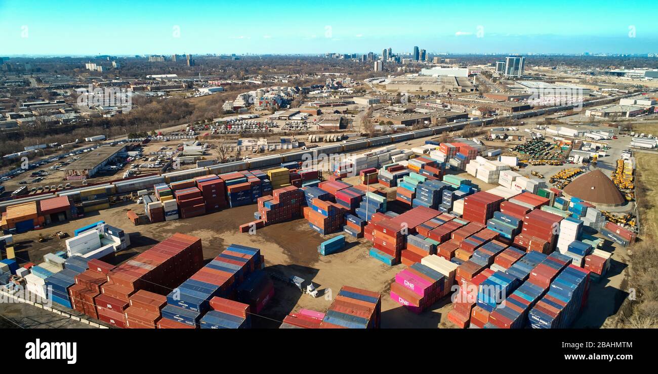 Aerial photo of container shipping yard Stock Photo - Alamy