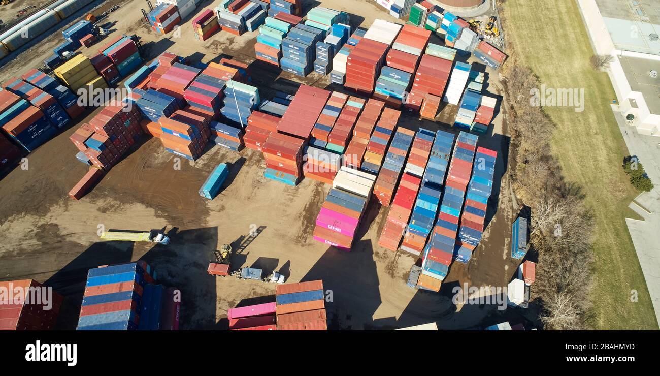 Aerial photo of container shipping yard Stock Photo - Alamy