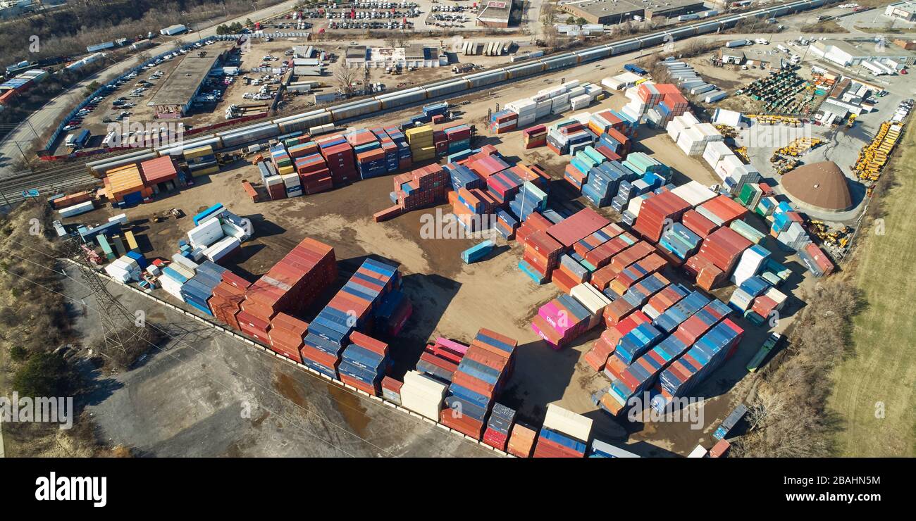 Aerial photo of container shipping yard Stock Photo - Alamy