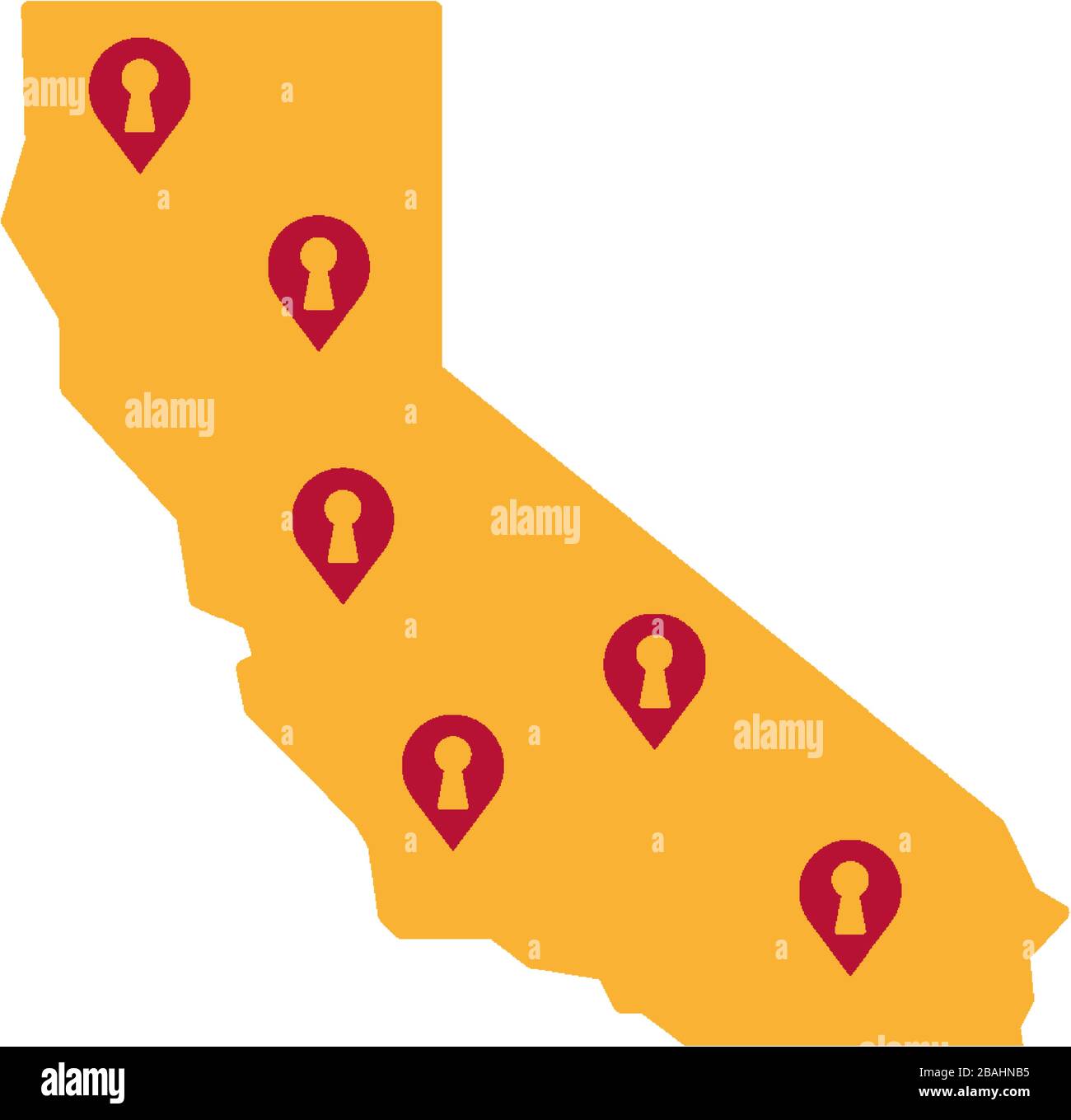 California real estate vector icon. Golden state map and map markers ...