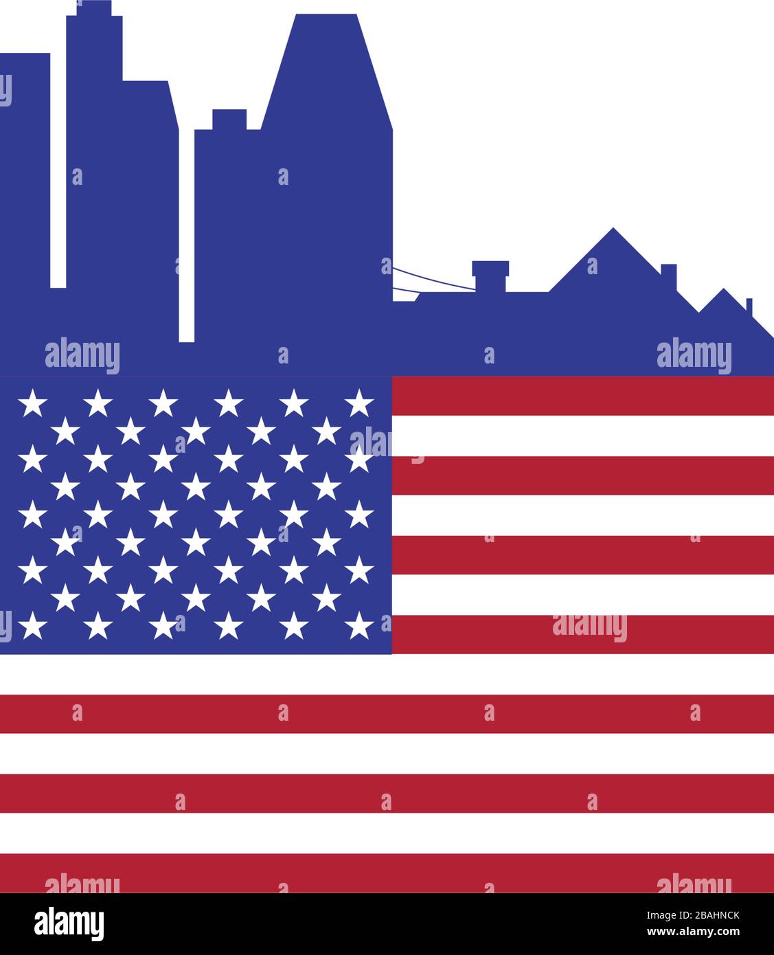 USA real estate company emblem idea. City and suburbs, american flag ...