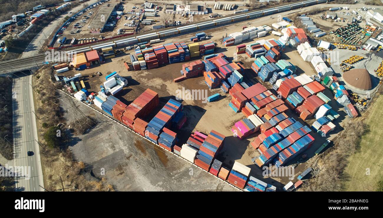 Aerial photo of container shipping yard Stock Photo - Alamy