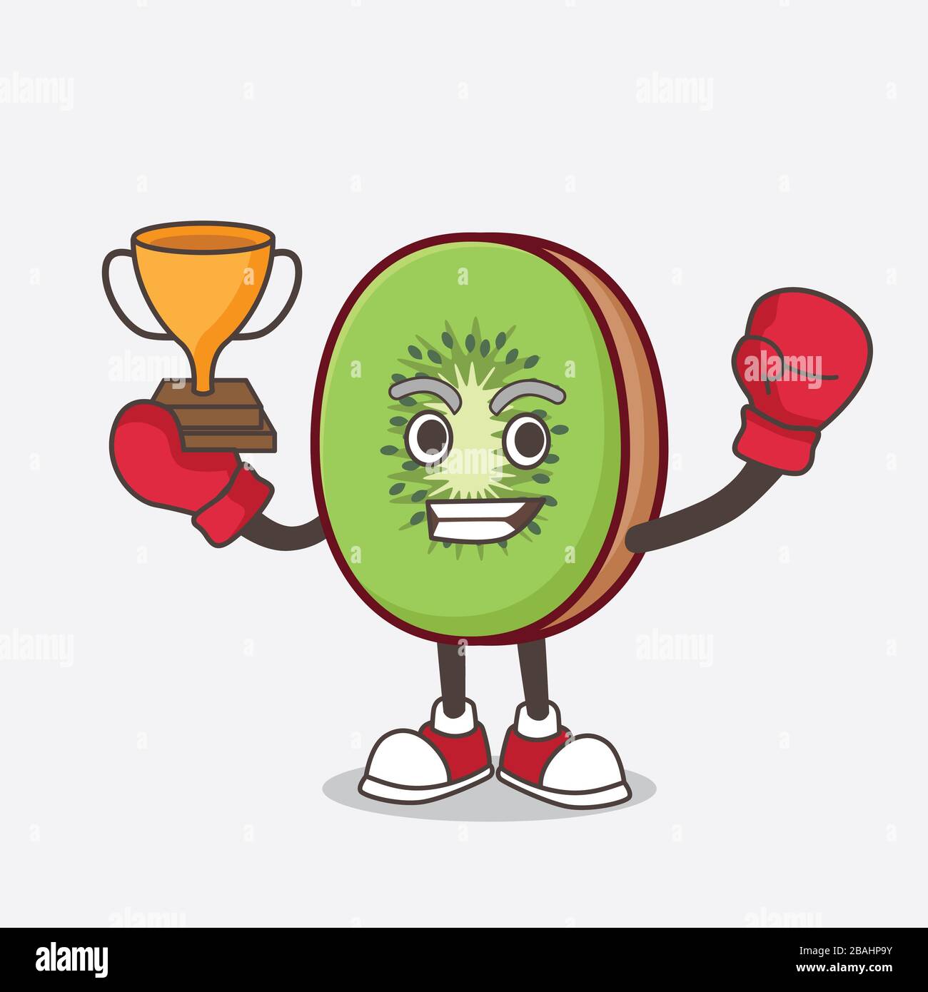 A picture of Kiwi Fruit mascot character as Boxing winner of arcade ...