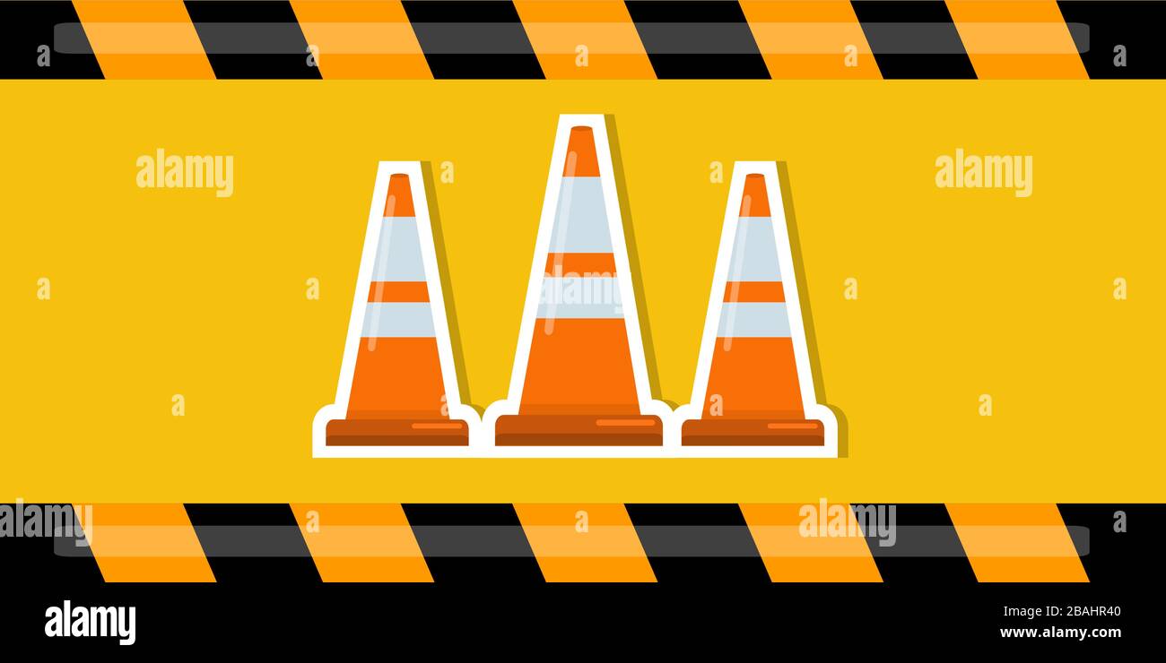 cone with striped caution tape for under construction concept vector ...