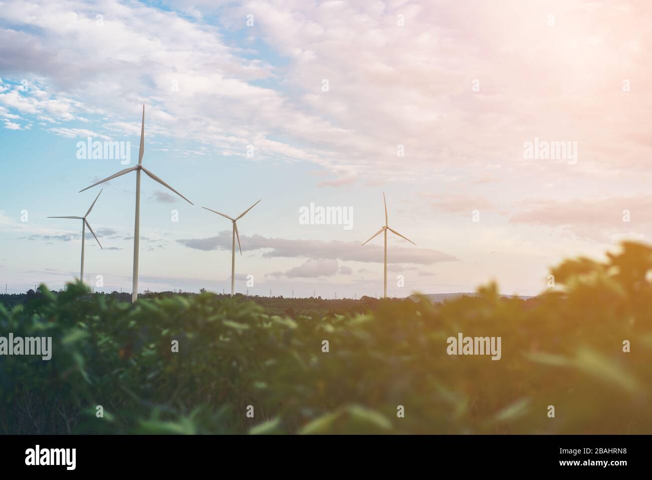Wind turbine farm. Sustainable development, environment friendly ...