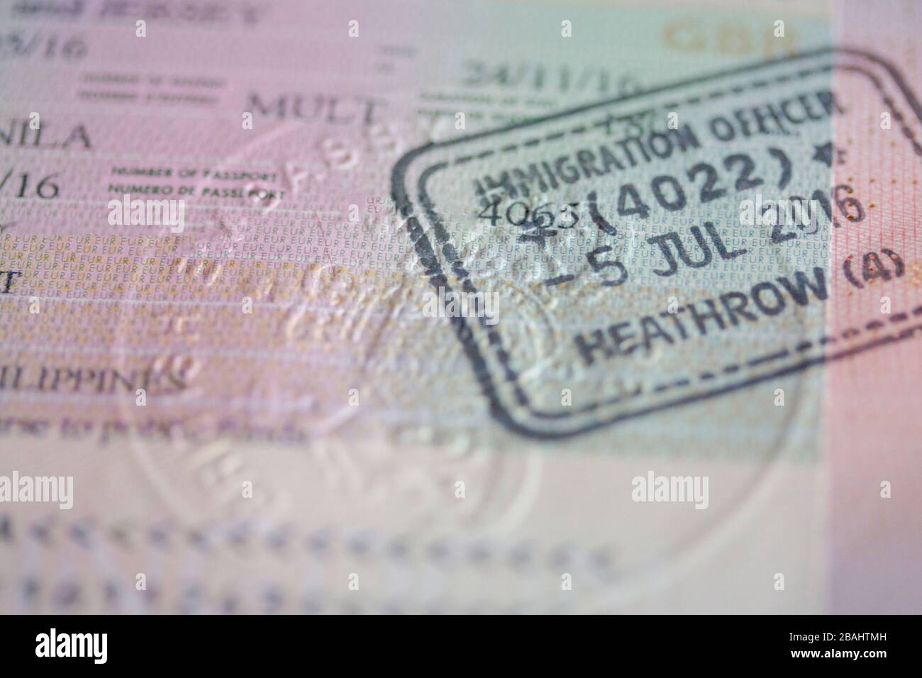 An Immigration entry stamp,Heathrow Terminal 4,within a Philippine ...