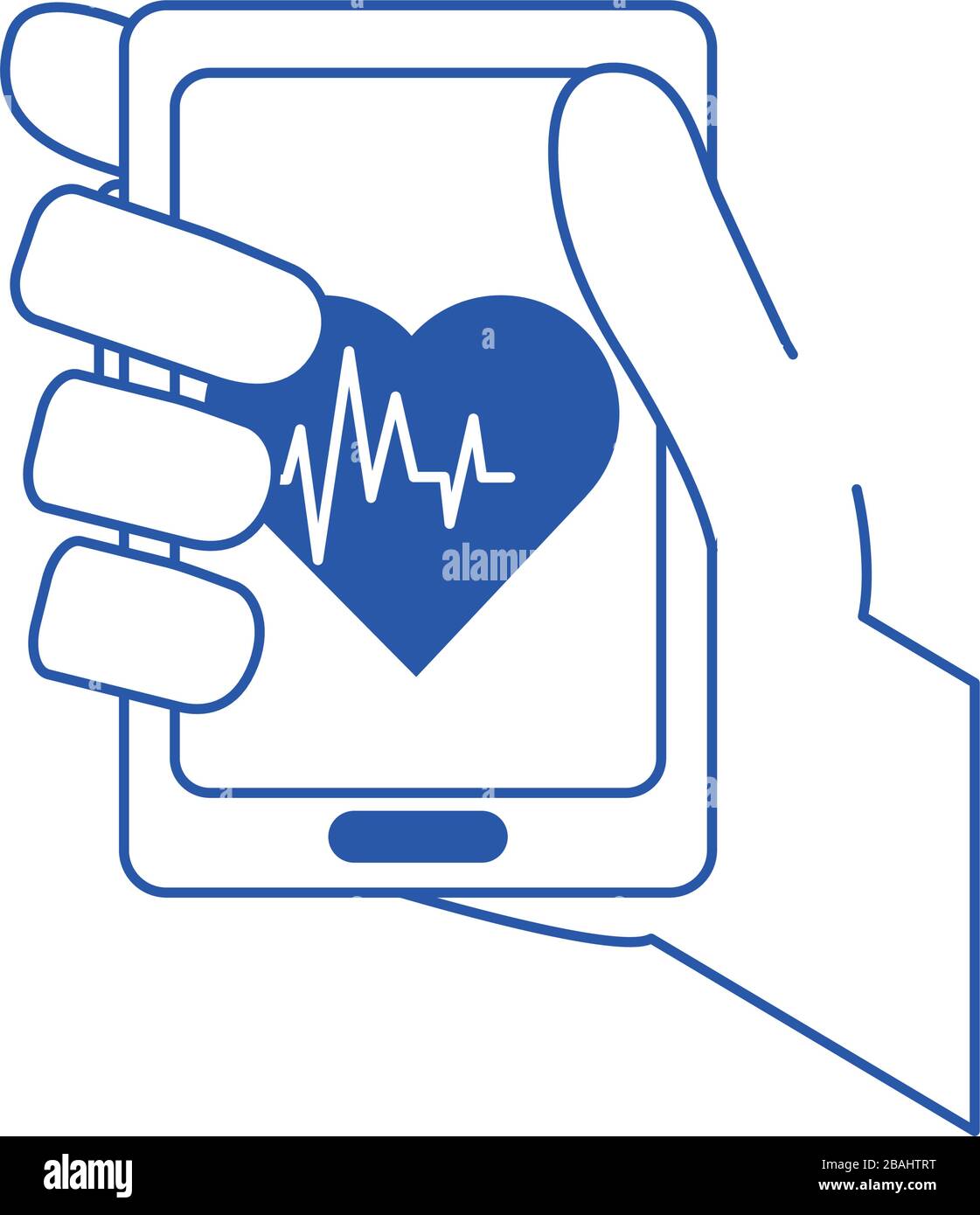 online doctor hand with smartphone heartbeat care blue line style icon ...