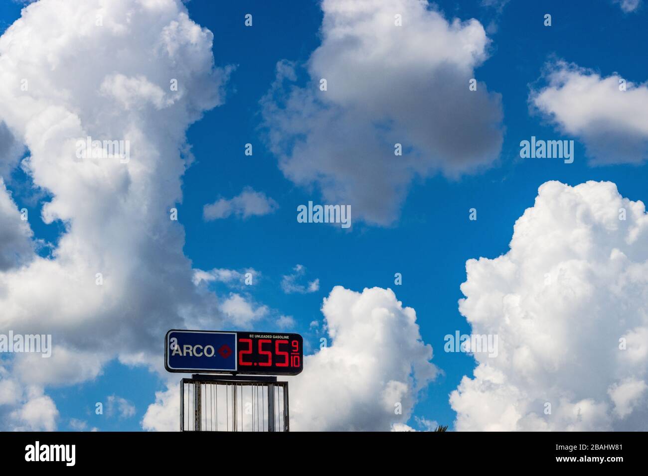 A freeway sign for an Arco Gas station in Turlock California with ...