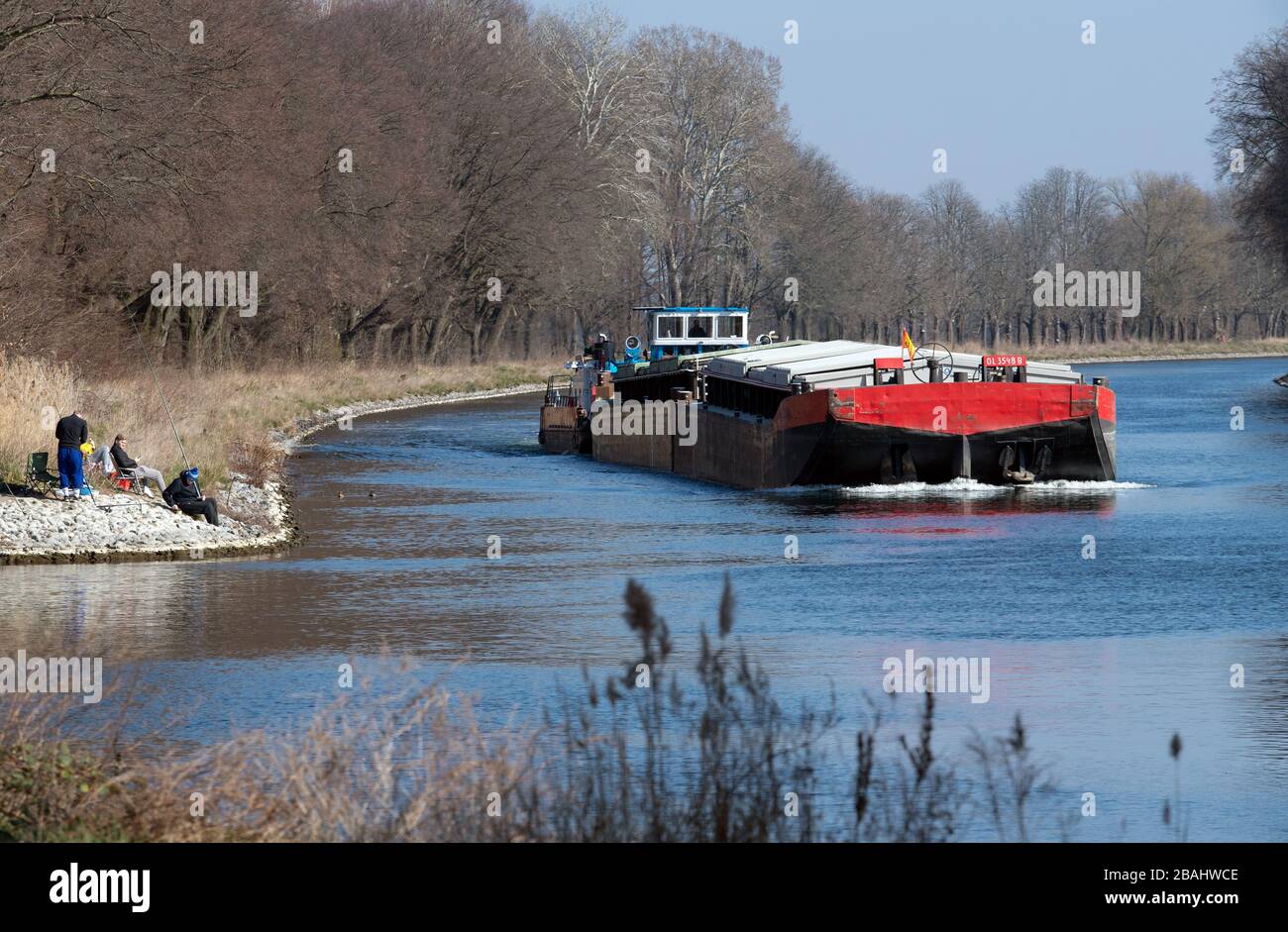 River barge with freight train hi-res stock photography and images - Alamy