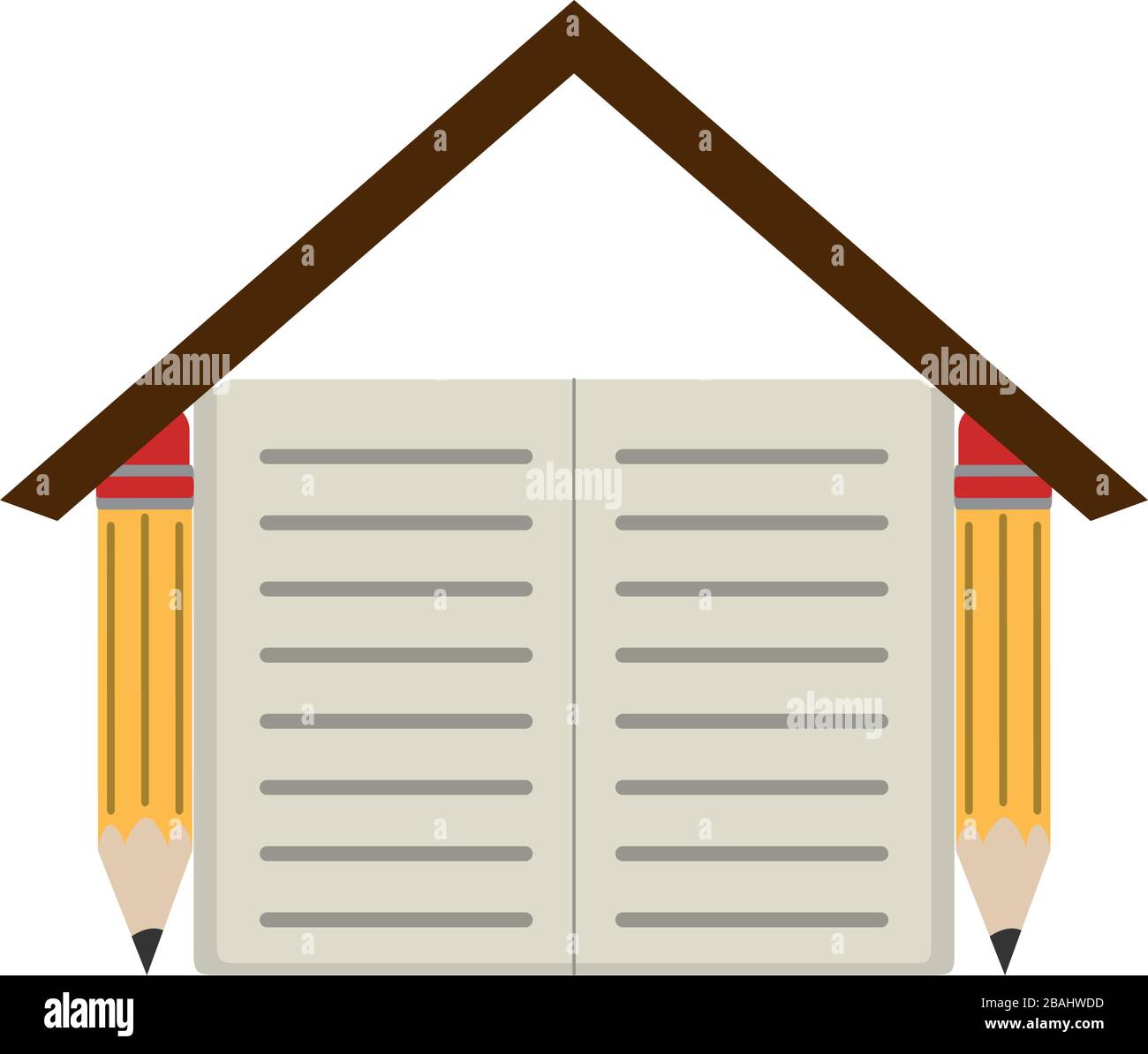 pencils and book shaped house home education vector illustration flat ...