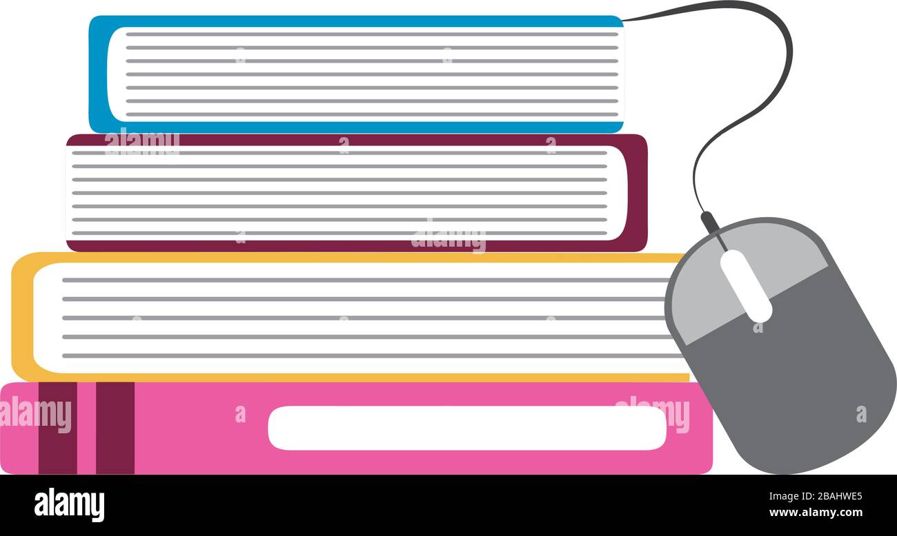stack of books connected mouse home education vector illustration flat ...