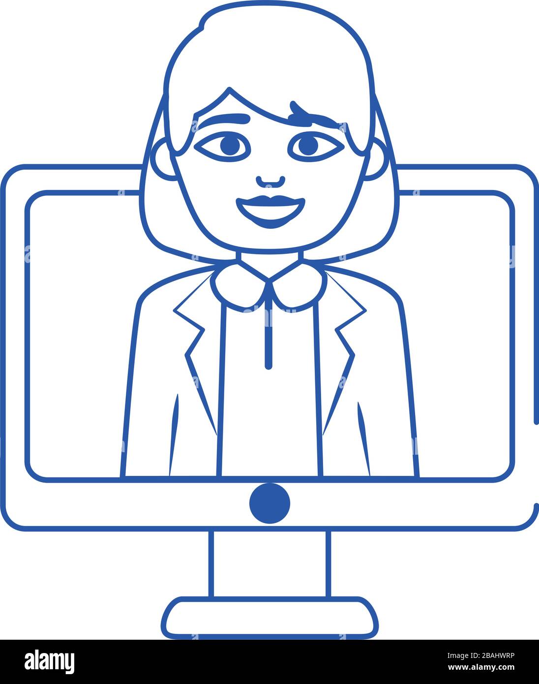 online doctor female in screen computer help care blue line style icon ...
