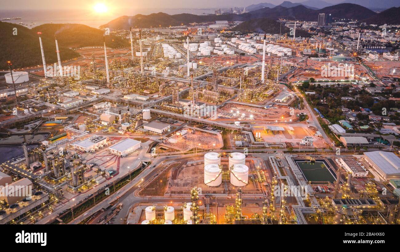 Large industrial estates of oil and gas refinery, Aerial view of ...