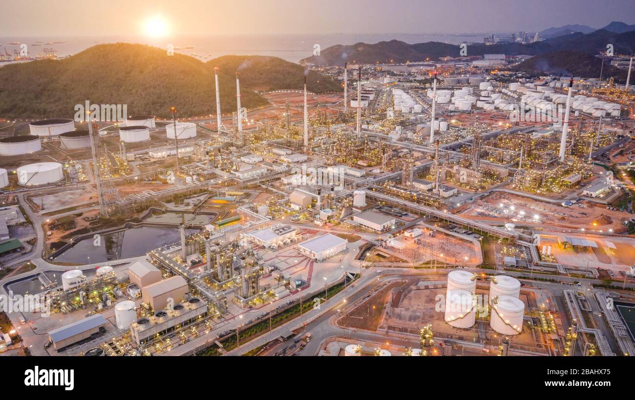 Large industrial estates of oil and gas refinery, Aerial view of industry plants, oil storage ...