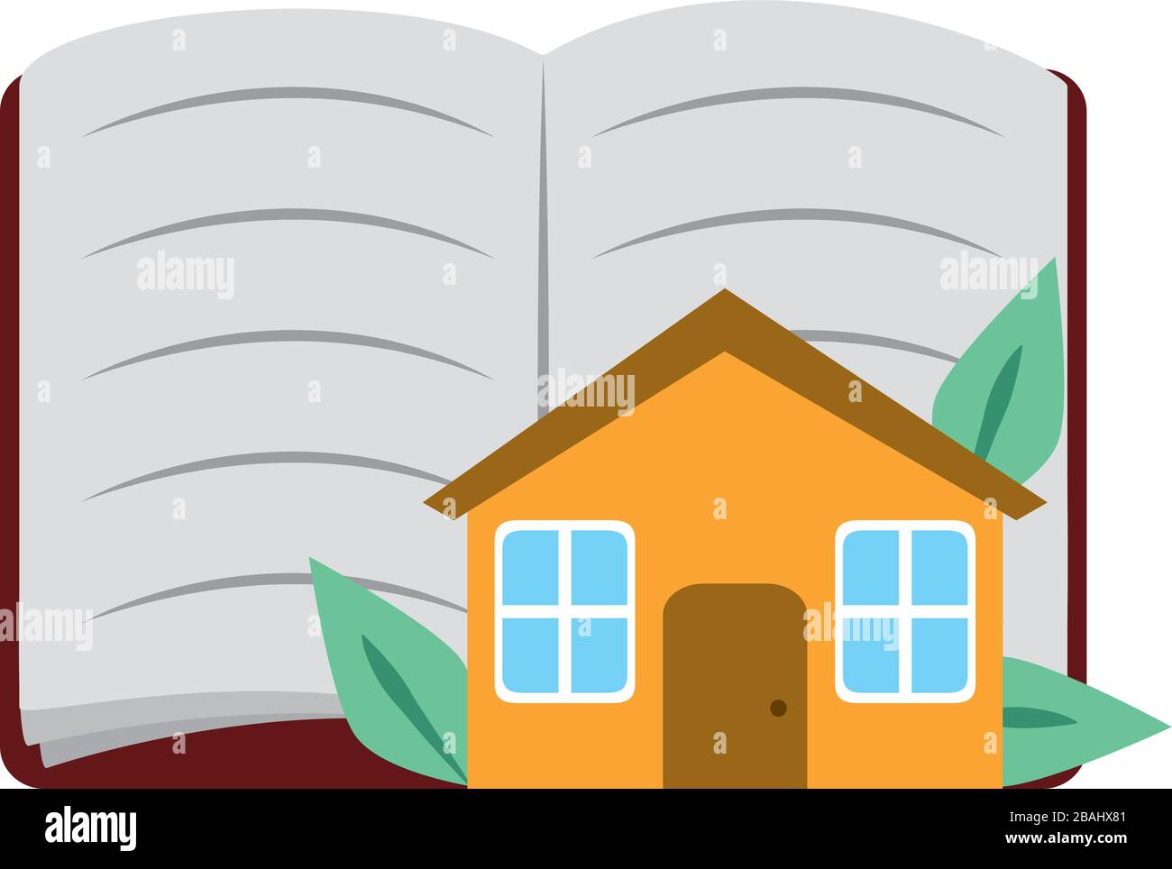 open book and house home education vector illustration flat style icon ...