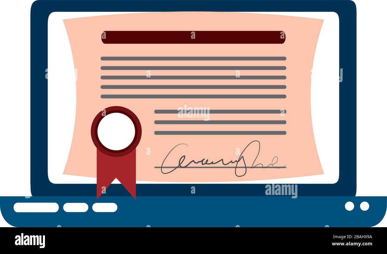 laptop computer certificate virtual home education vector illustration ...