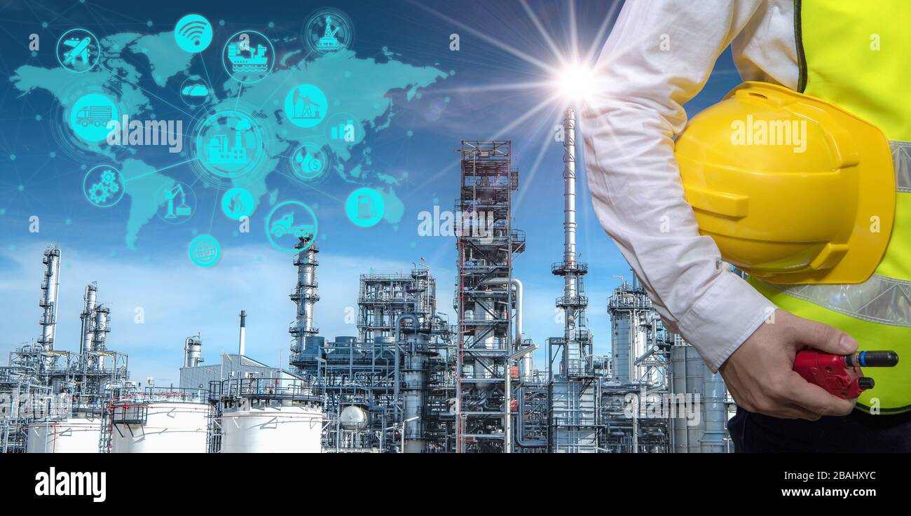 Industry 4.0 of oil and gas refining process of refinery plant, Double ...