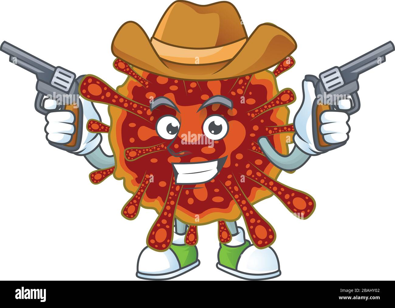 Cool cowboy cartoon design of deadly coronvirus holding guns Stock ...