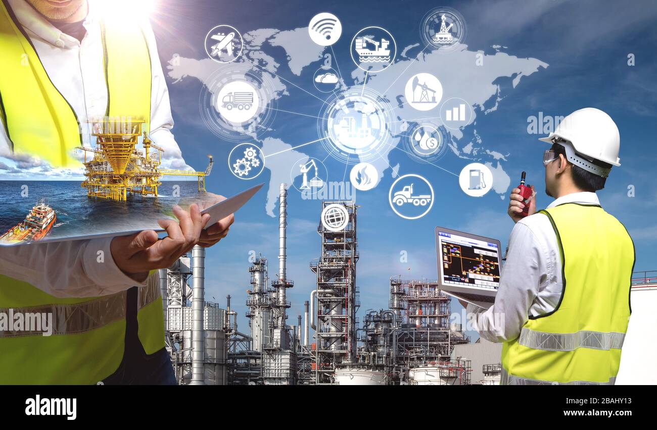 Industry 4.0 concept,Oil refining process of refinery plant and ...