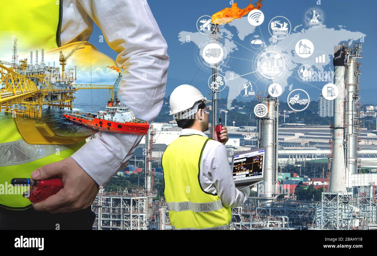 Industry 4.0 concept,Oil refining process of refinery plant and ...