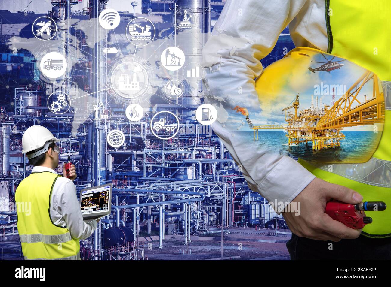 Industry 4.0 concept,Oil refining process of refinery plant and ...