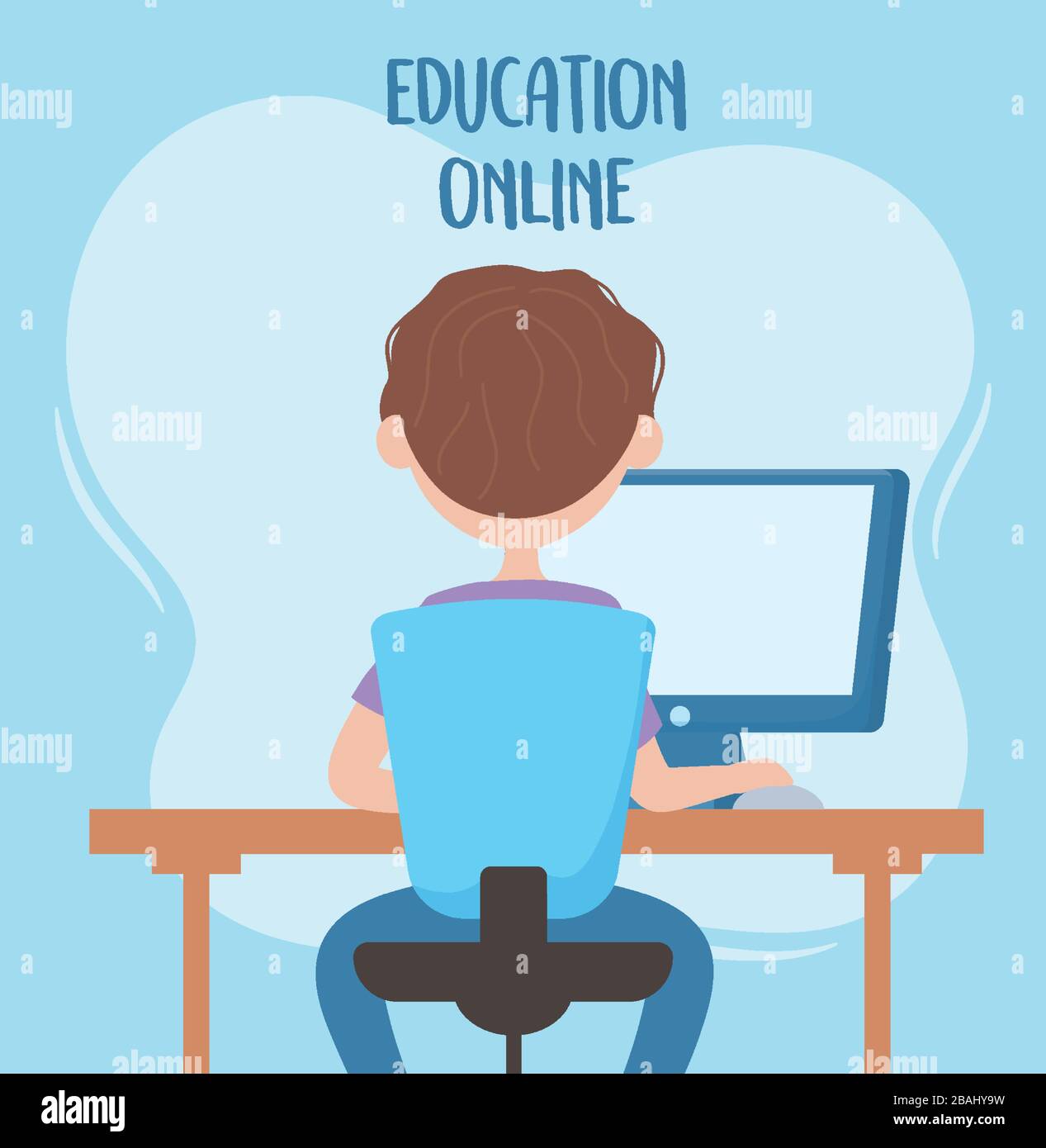 online education, student sitting in chair study with computer back ...