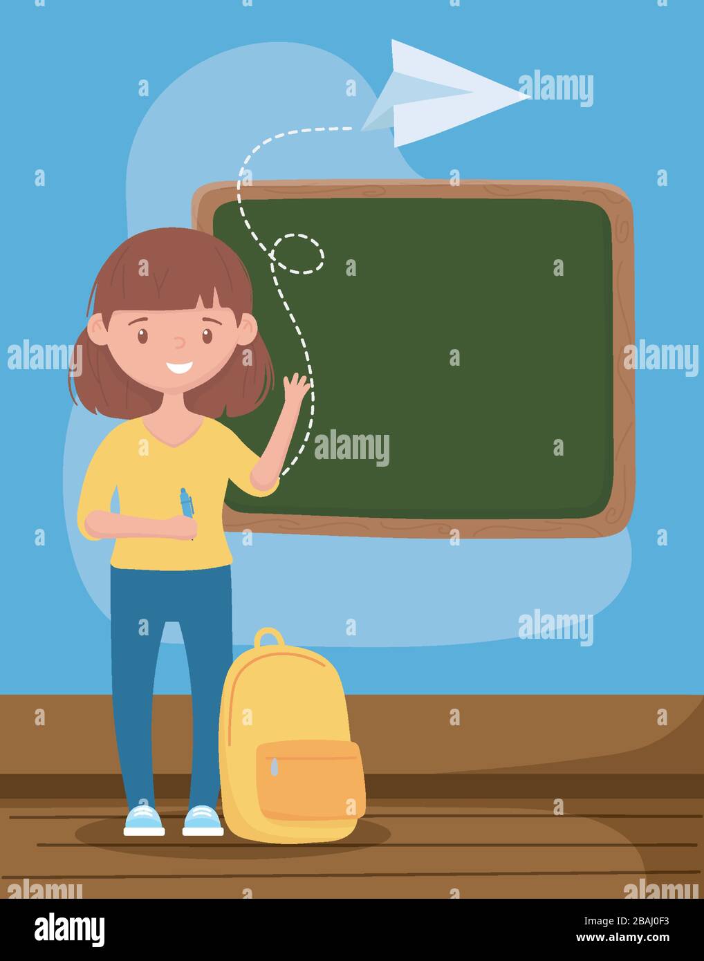 online education, teacher with backpack pen and chalkboard vector ...