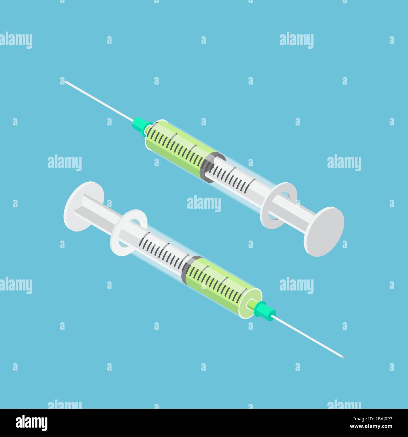 Flat 3d isometric plastic syringe syringe icon in different angle ...