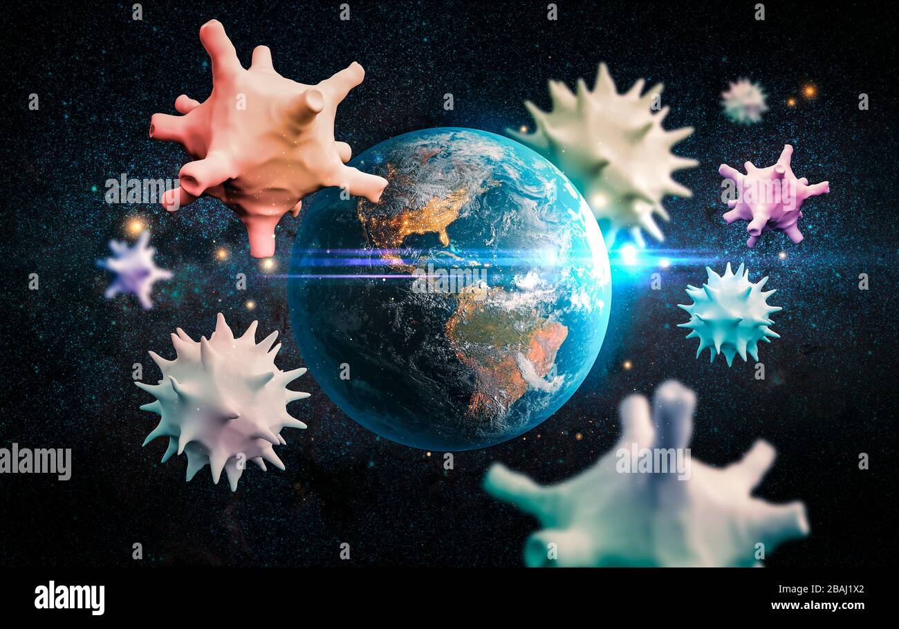 Virus Around The Earth 3D Rendering. Elements of this image furnished ...