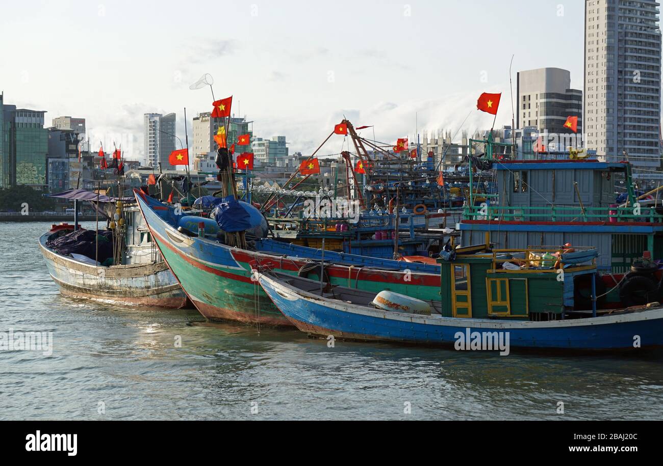 colorful fisher boats in da nang in vietnam Stock Photo - Alamy