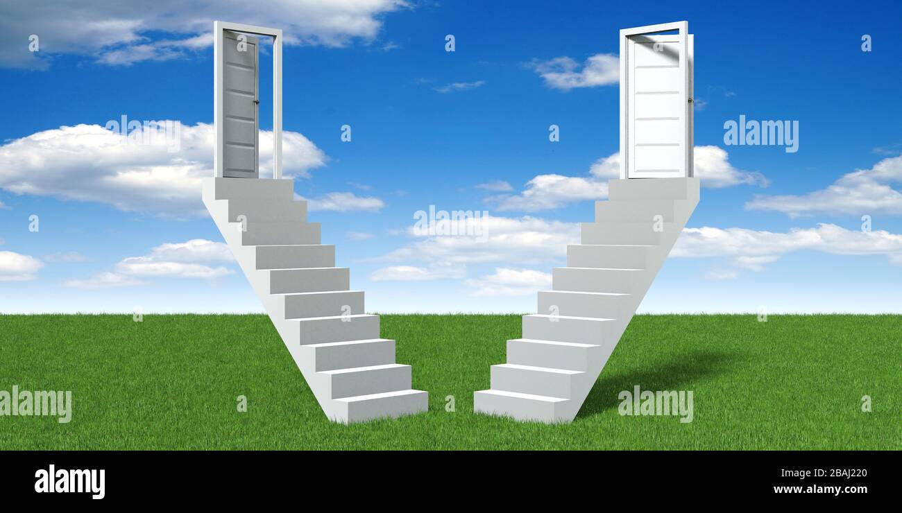 Two doors and steps concept - 3D illustration Stock Photo - Alamy
