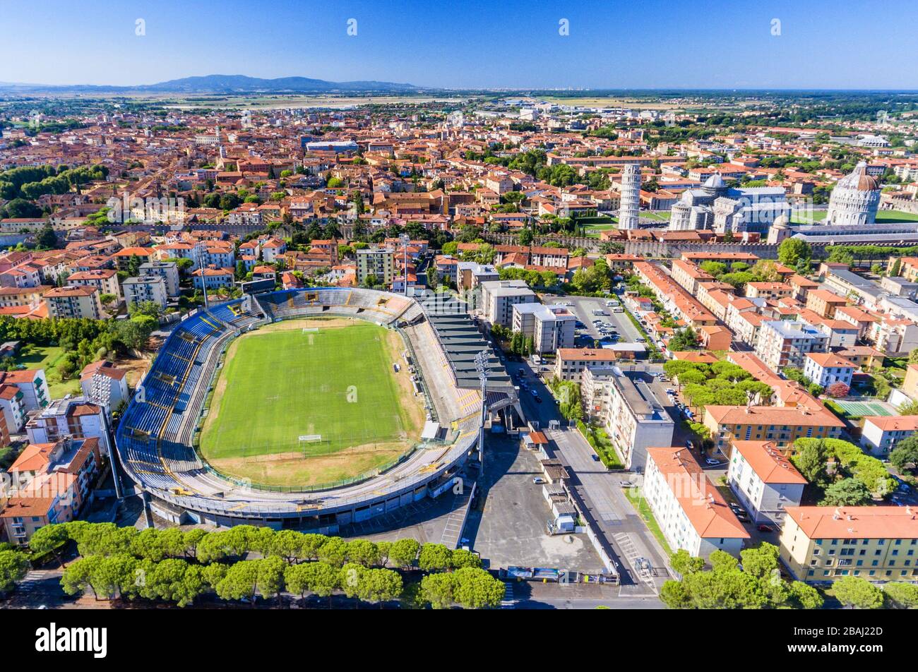 Pisa from the air. Arena Garibaldi and Square of Miracles on a ...
