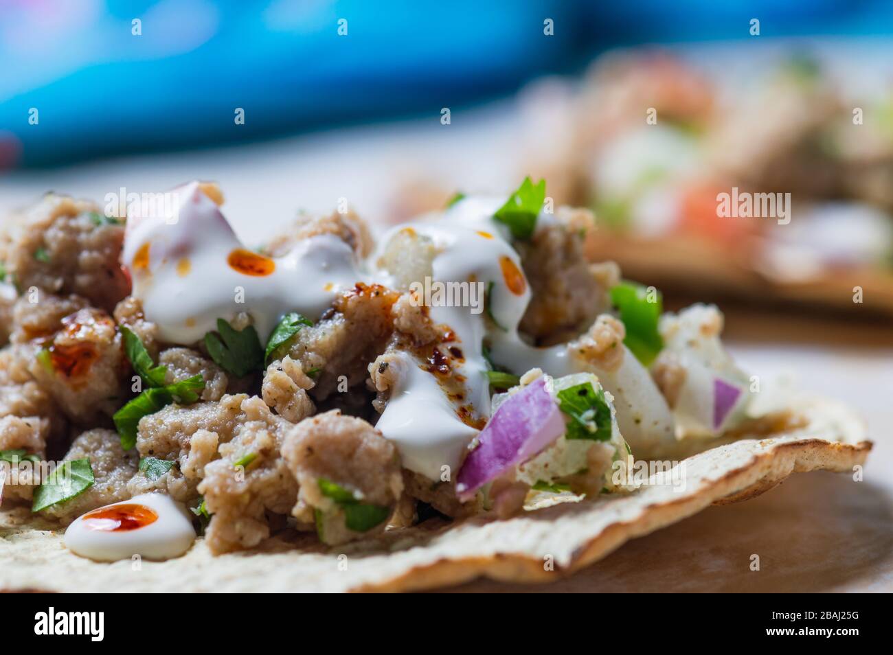 Vegetarian vegan ceviche on toasted tortillas. Mexican ceviche made of ...