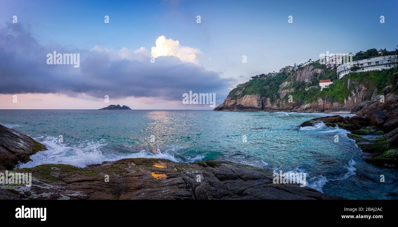 Panoramic view of the coastline with cliff and rock beach of Joatinga ...